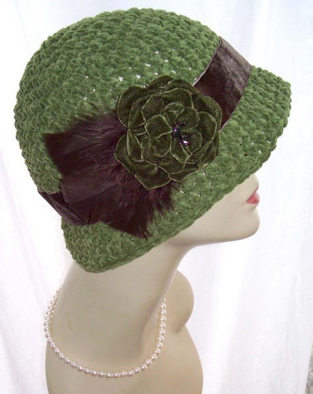 New Vintage Style Cloche Hat Satin Velvet Feathers - Etsy