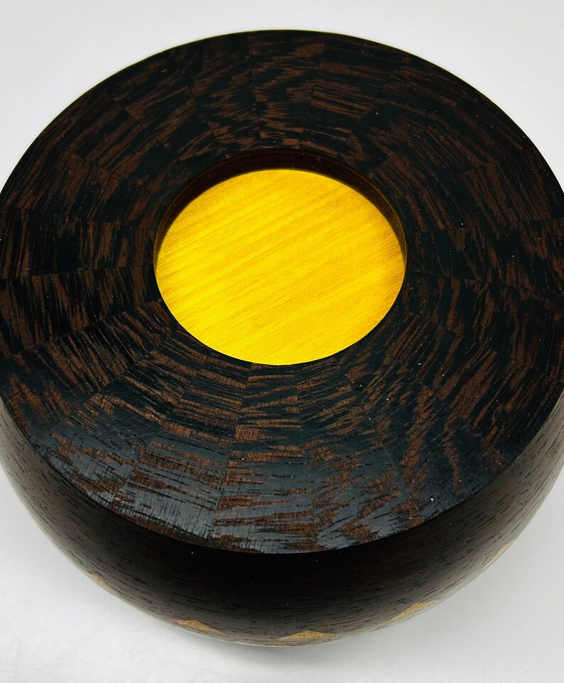 Wooden Lathe Turned Segmented Wenge Bowl, Yellowheart Accents, Black ...