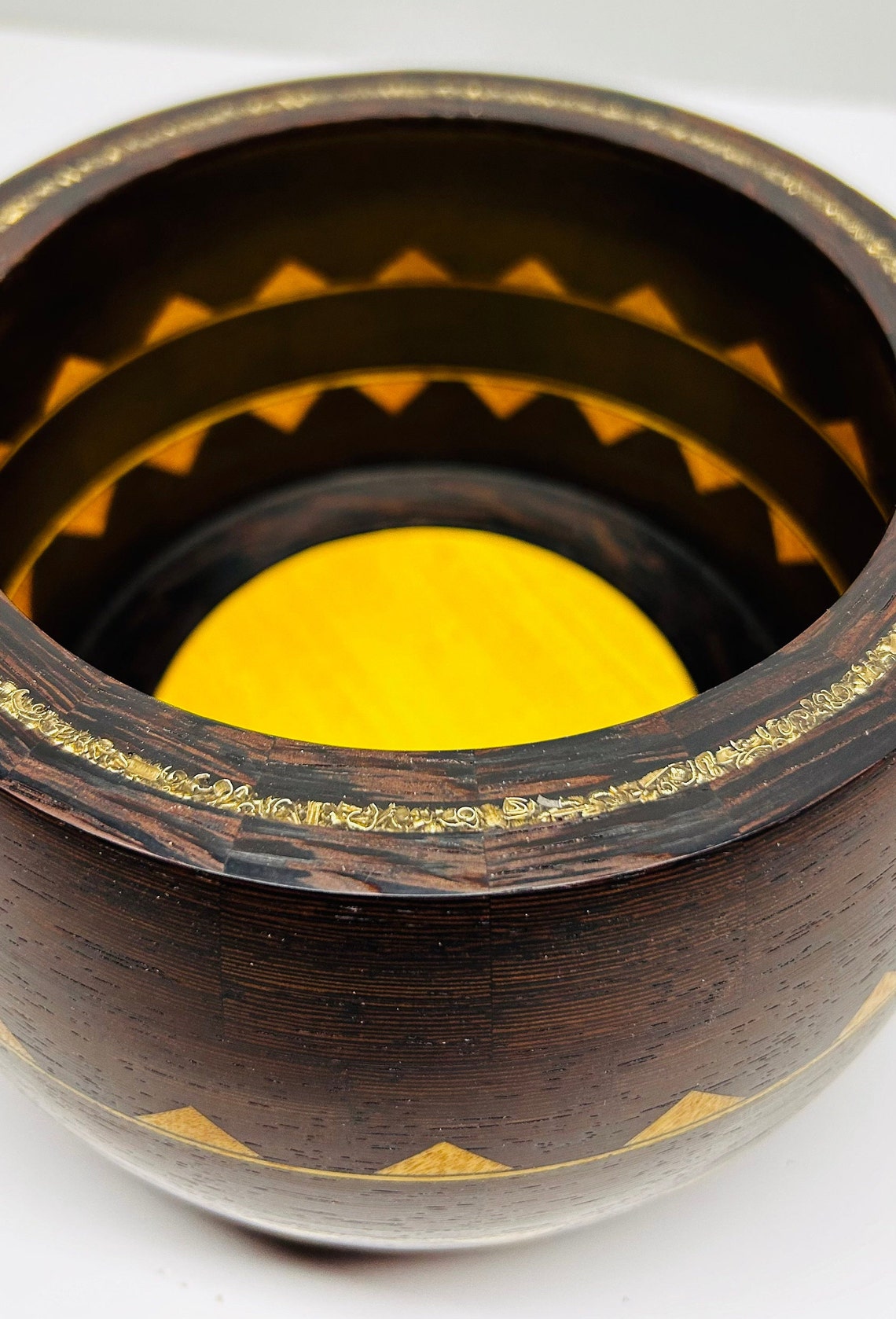 Wooden Lathe Turned Segmented Wenge Bowl, Yellowheart Accents, Black ...