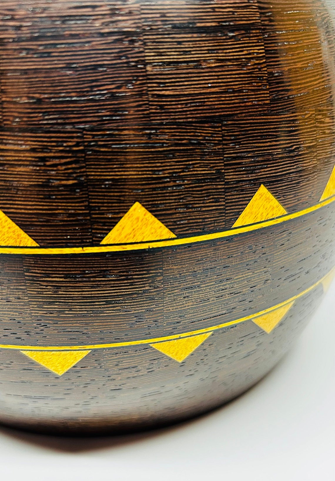 Wooden Lathe Turned Segmented Wenge Bowl, Yellowheart Accents, Black ...