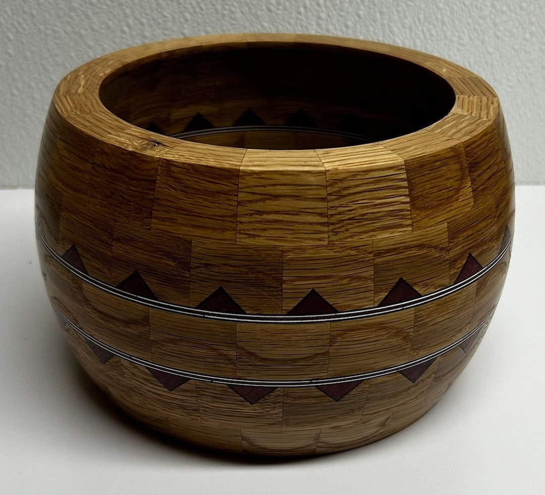 Wooden Lathe Turned Segmented White Oak Bowl, Purpleheart Accents, Plum ...