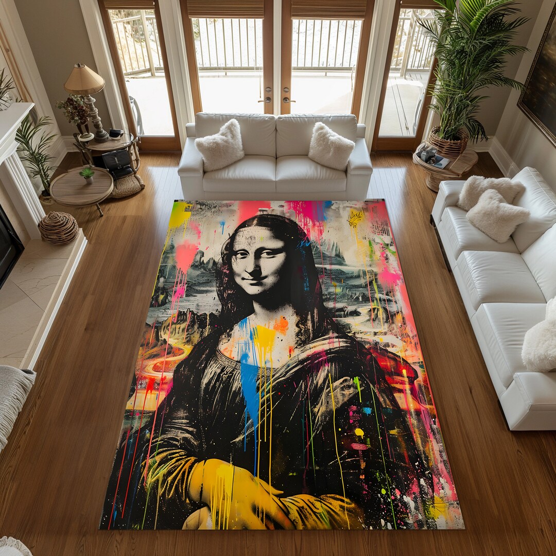 Colorful Mona Lisa Rug, Mona Lisa Themed, Oil Painting Rug, for Living ...