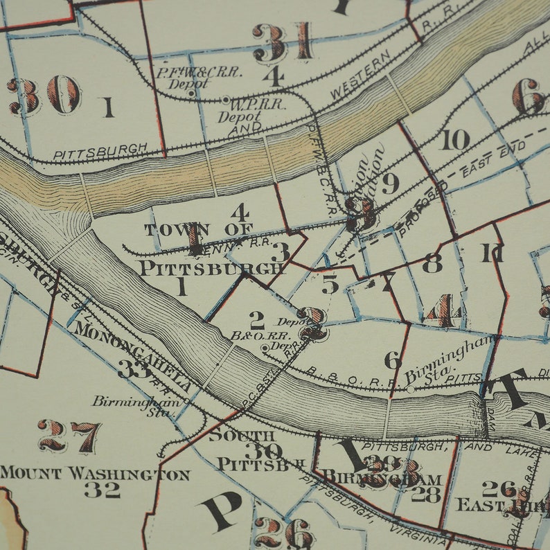 Vintage Pittsburgh Allegheny City Ward Map Atlas Index Lithograph 1890 ...