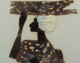 Joshua Balaka Signed Butterfly Wing Collage African Woman w/ Frame Art ...
