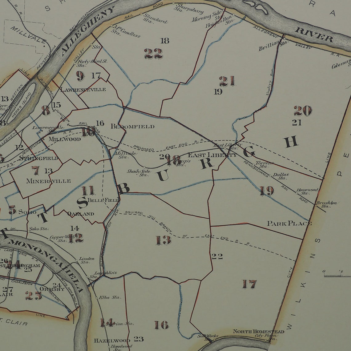 Vintage Pittsburgh Allegheny City Ward Map Atlas Index Lithograph 1890 ...