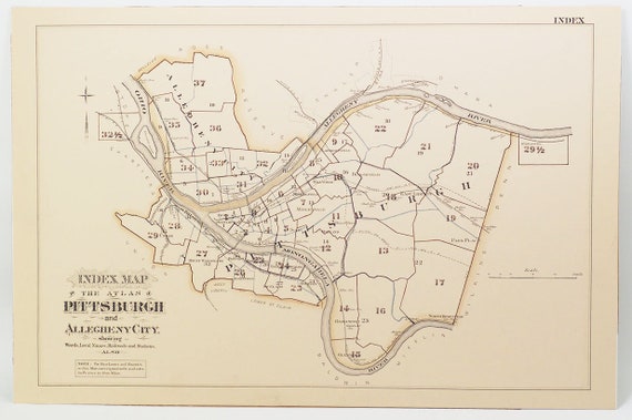 Vintage Pittsburgh Allegheny City Ward Map Atlas Index | Etsy