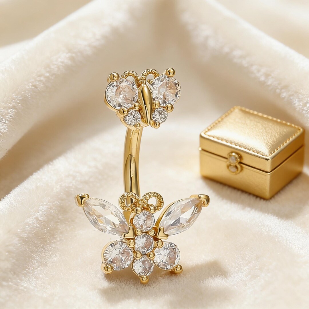 Gold Diamond Bow Navel Ring - Women's Prom Party Fashion Accessory - Etsy