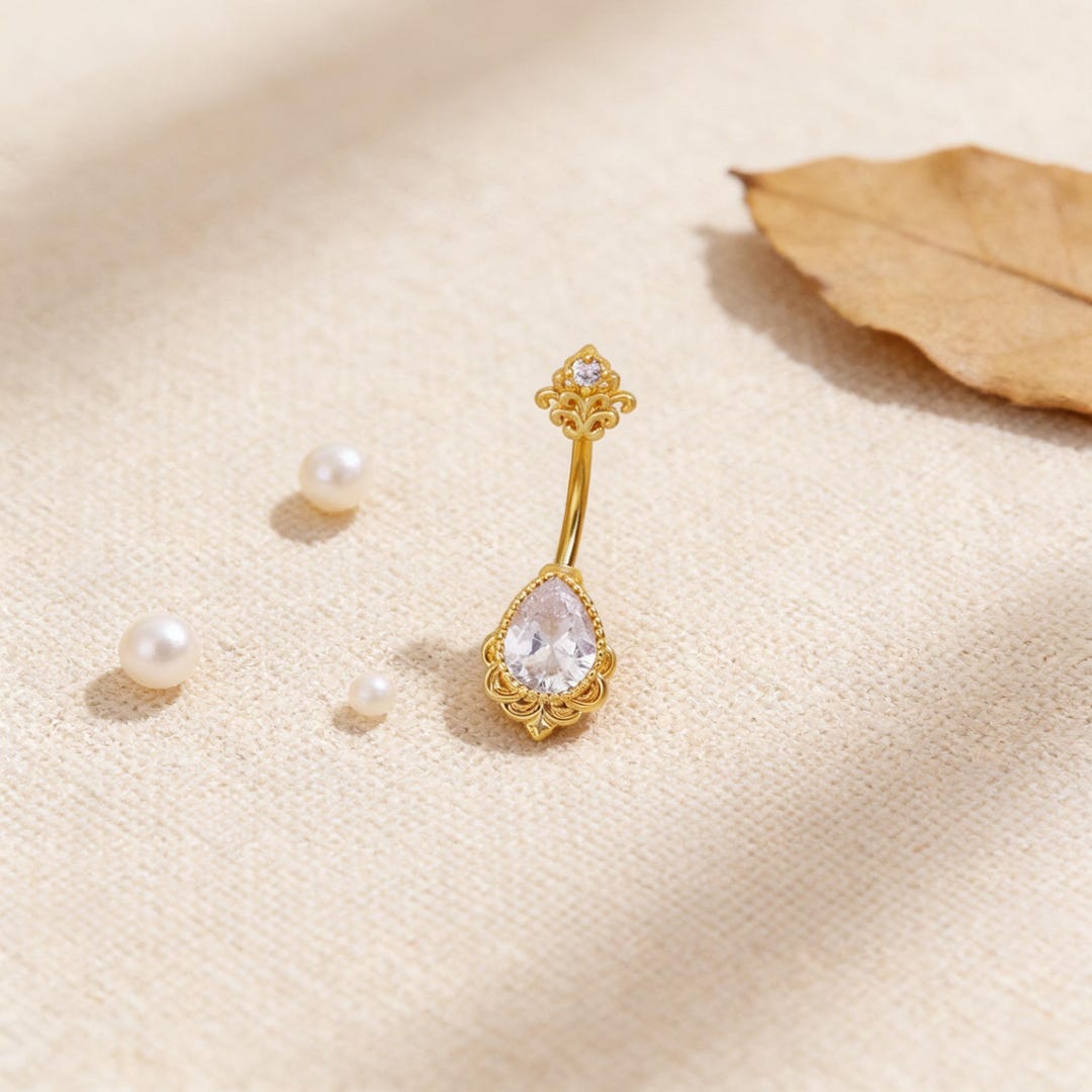 Cubic Zirconia Teardrop Navel Ring, Waterdrop Belly Button Piercing ...