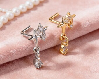 CZ Star Dangle Nose Stud - L-shaped Body Piercing - Etsy