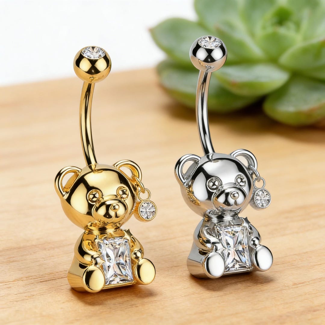 Teddy Bear Belly Button Ring, 316L Stainless Steel Navel Piercing ...