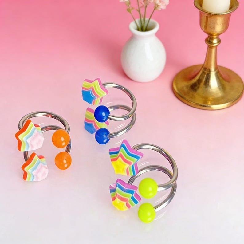 1pc Colorful Star Lip Ring, Rainbow Acrylic Star Lip Piercing ...