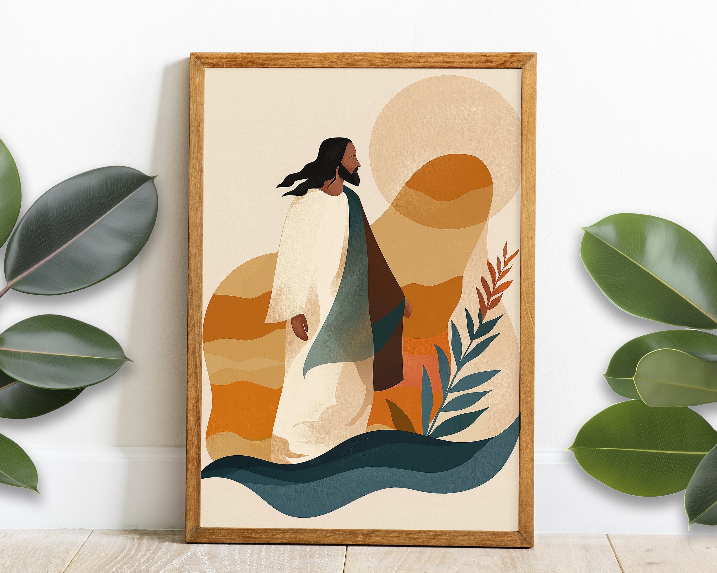 Jesus Walk on Water Boho Christian Art Print, Jesus Art, Bible Poster ...
