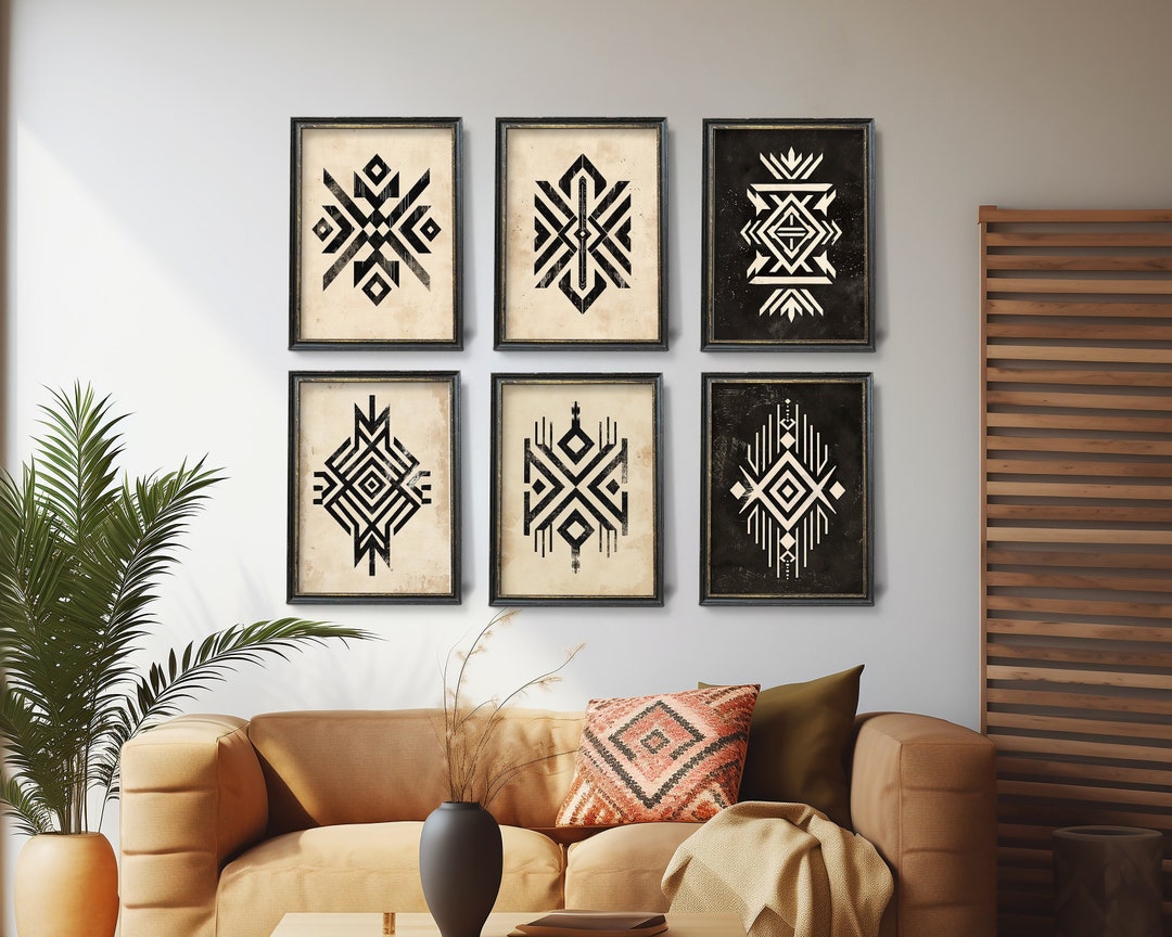 Aztec Vintage Wall Art Prints, Western Art Decor, Aztec Tribal Wall Art ...