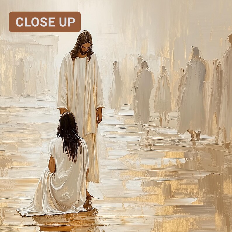 Woman Touches Jesus Faith Poster, God Healing Christian Bible Art ...