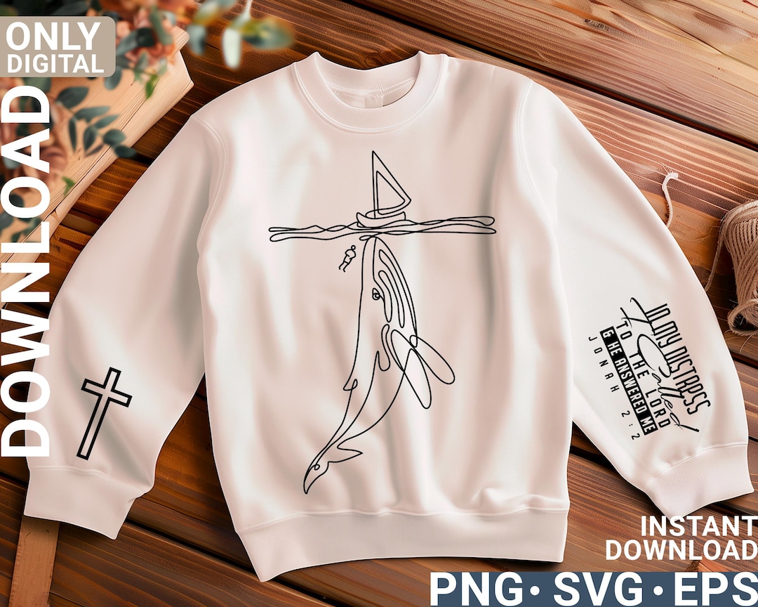 Jonah and the Whale Svg Png Christian Line Art Shirt Design, Religious ...