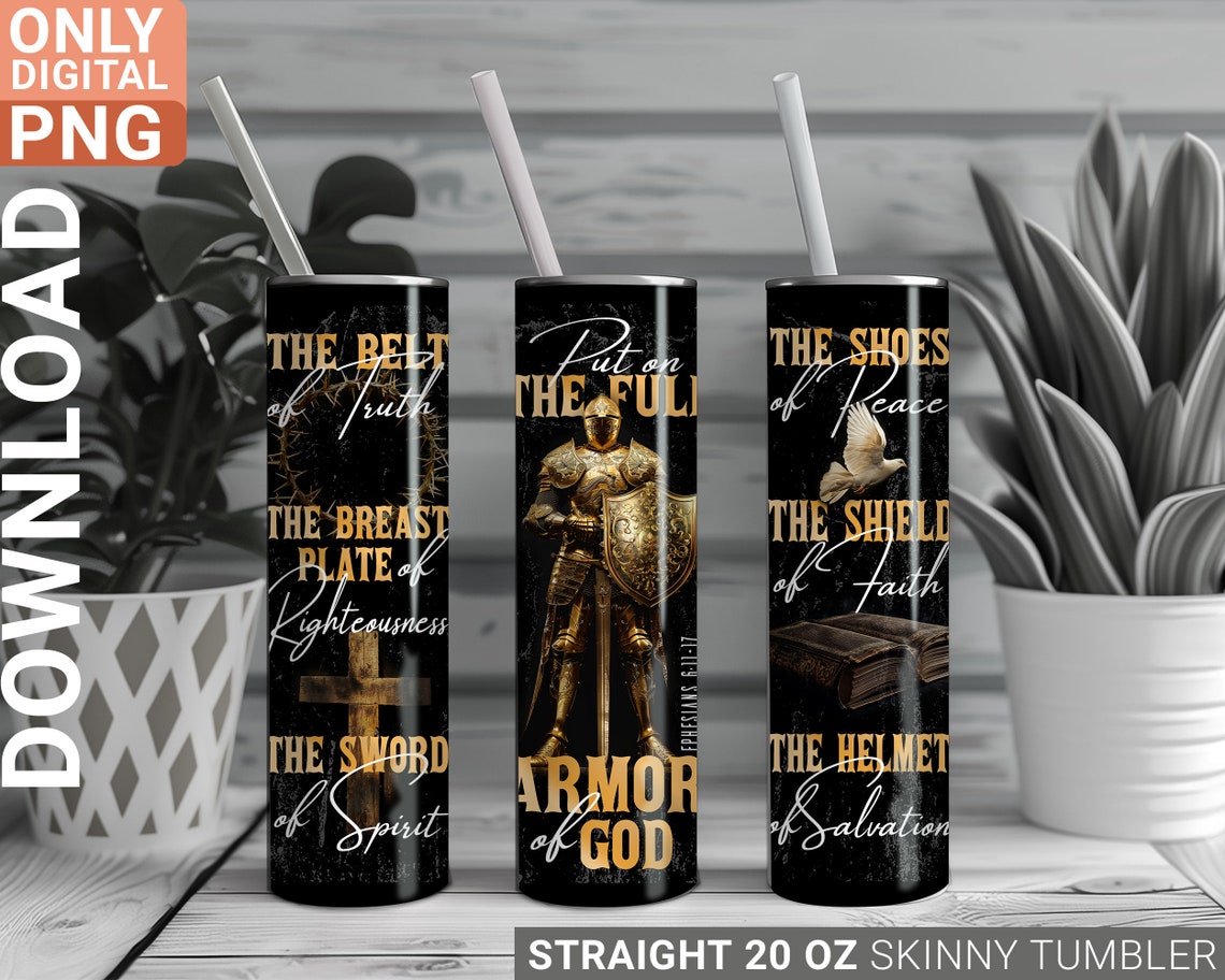 Armor of God 20oz Skinny Tumbler Sublimation Design, Religious Tumbler ...