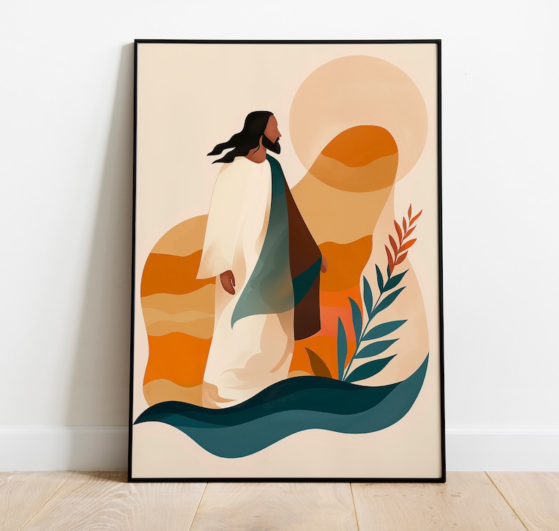 Jesus Walk on Water Boho Christian Art Print, Jesus Art, Bible Poster ...