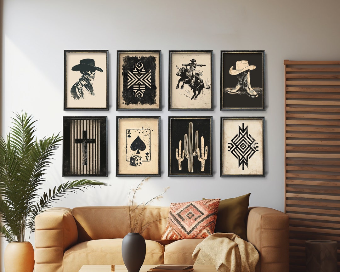 Western Wall Art Bundle Vintage Cowboy Prints Wild West Posters Retro ...