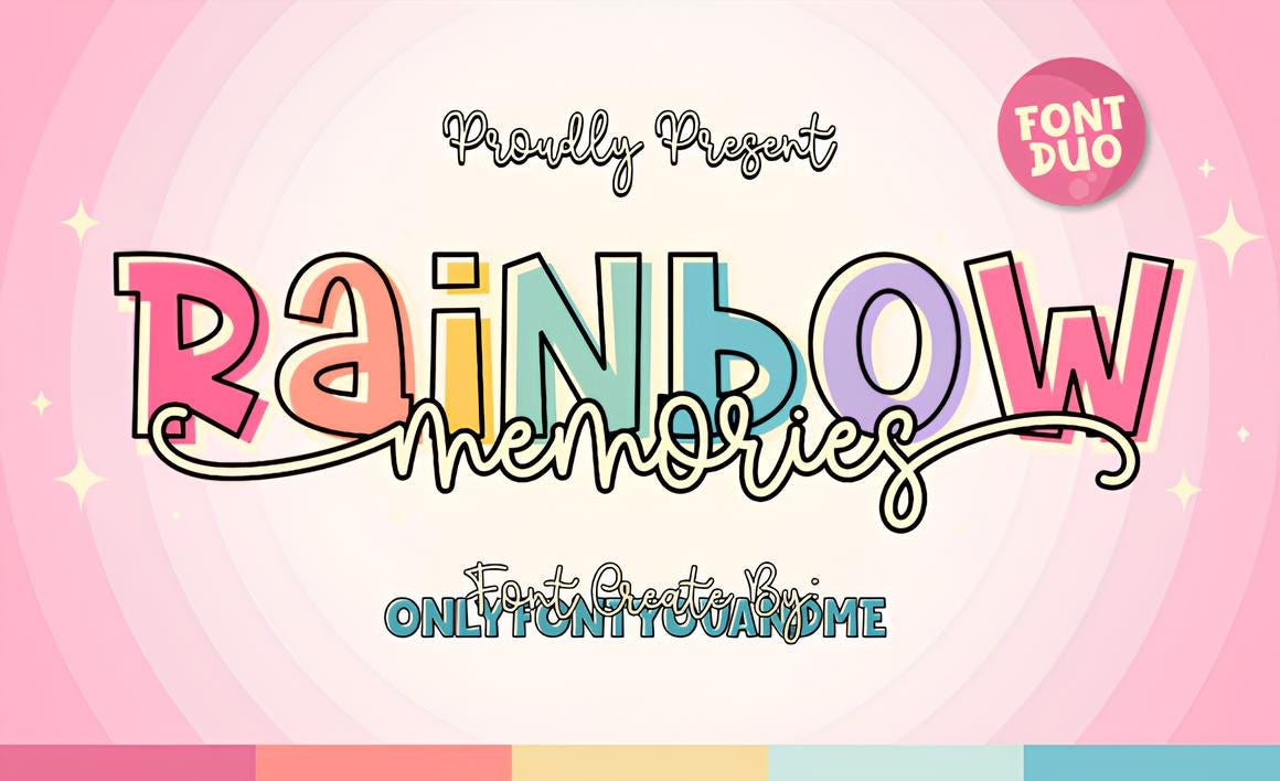 Rainbow Memories Font, Playful Fonts, Colorful Typography, Handwritten Script, Digital Download ...