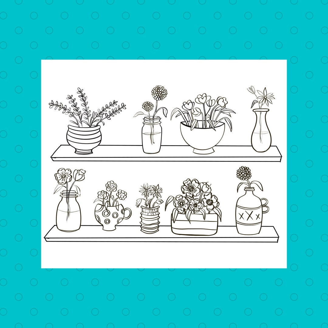 PDF Kitchen Window Flowers Downloadable Coloring Page - Etsy