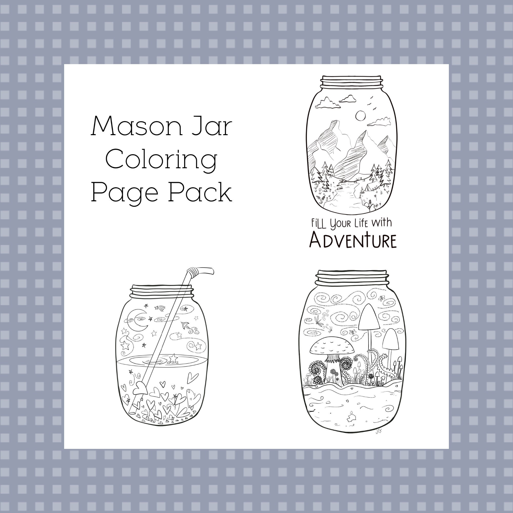 Mason Jar Collection Printable Coloring Pages 3 Pack Downloadable PDF ...
