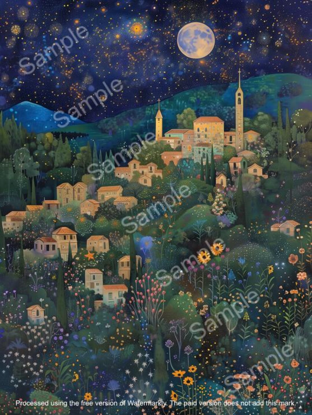 Starry Night in a Small Town Framed Poster - Etsy