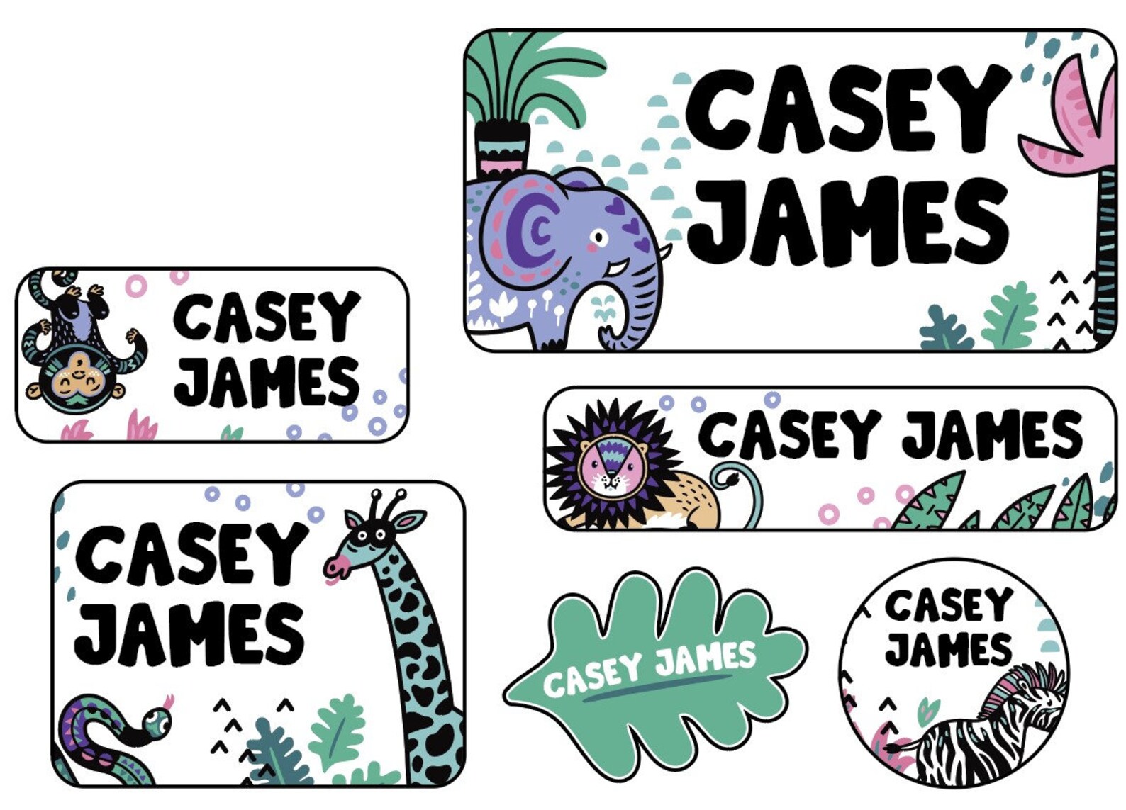 Pink Jungle Animals School Supply Name Labels - Etsy