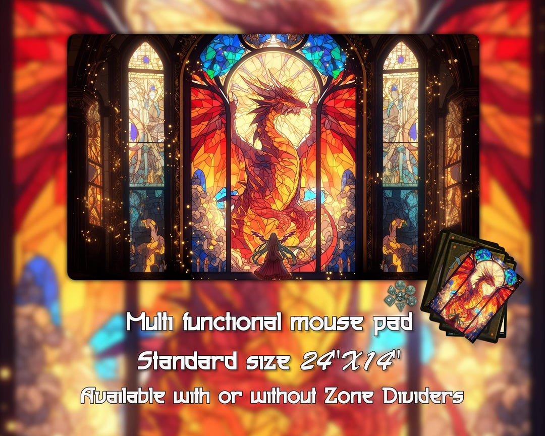 MTG Playmat, Dragon Stained Glass Window Trading Card Game, Custom ...