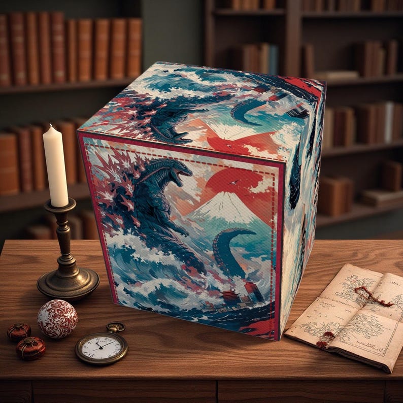 Deck Box, Godzilla Beside Fuji Card Leather Mtg/pokemon Storage - Holds ...