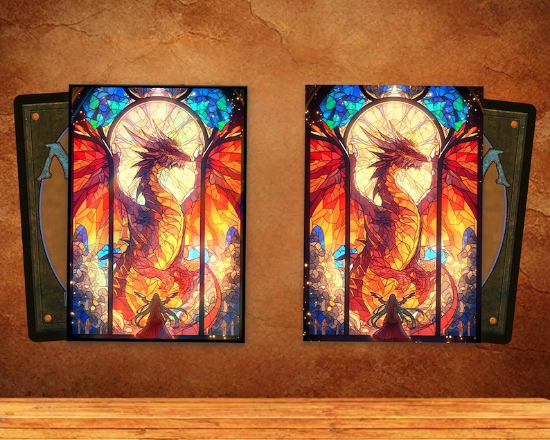 MTG Card Sleeves, Dragon Stained Glass TCG Card Sleeve Protectors, Top ...