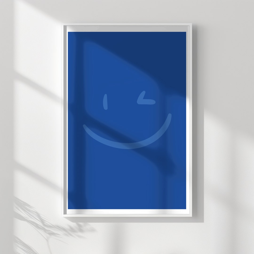 Blue Poster Winking Smiley Digital Download Blue Wall Art - Etsy