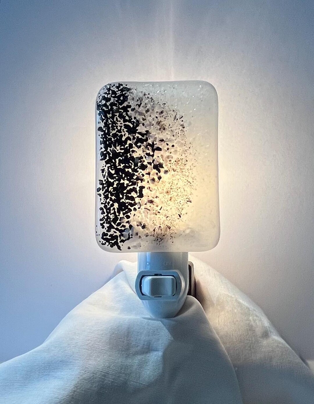 Handmade Glass Nightlight, White Glass With Crushed Black, White, Gray ...