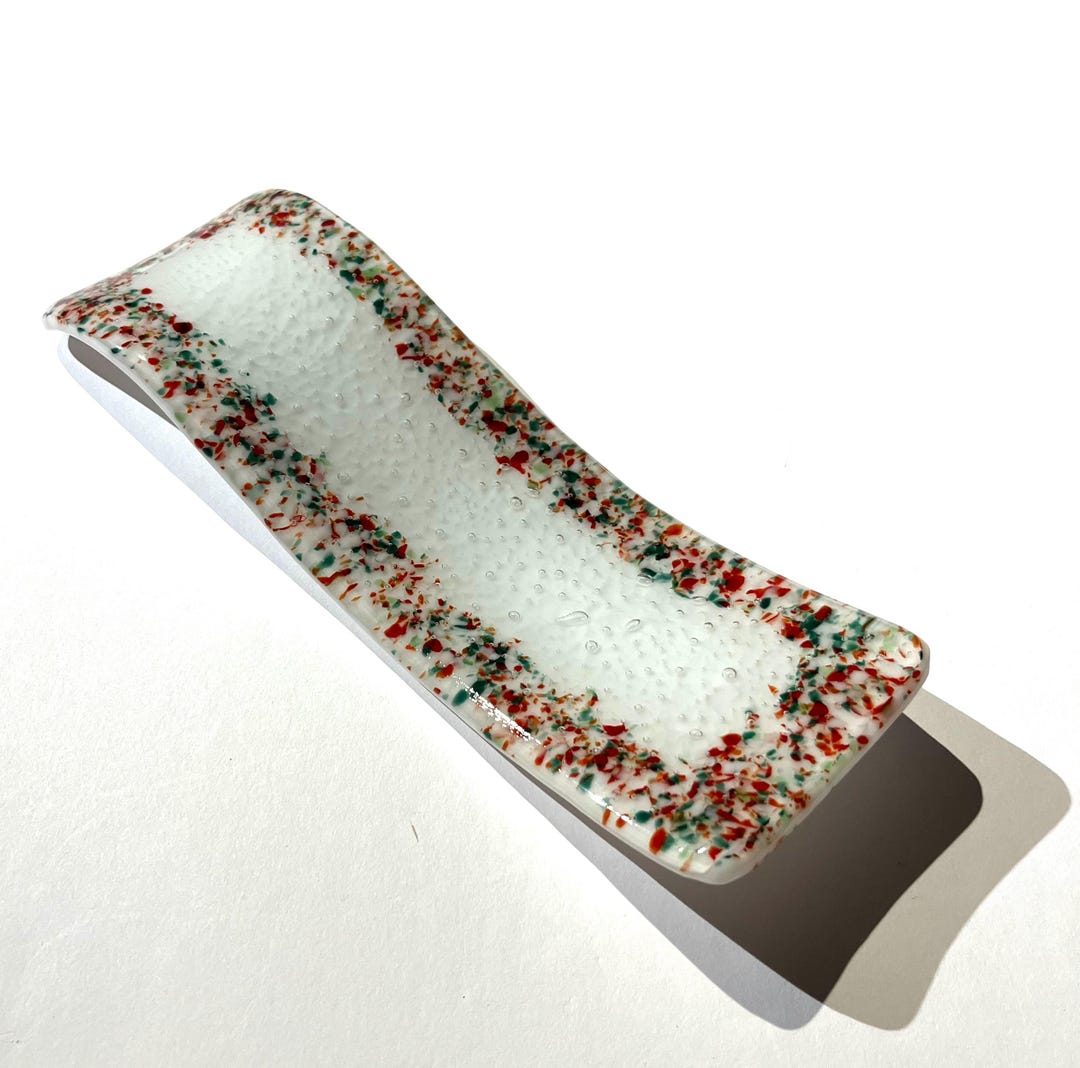 Holiday Spoon Rest, Green, Red and White Crushed and Fused Glass ...