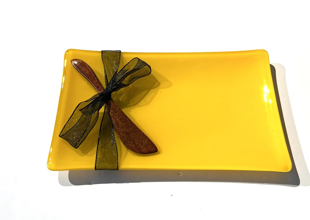 Glass Cheese Tray, Yellow and Clear Fused Glass, Handmade Home Décor ...