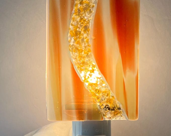 Handmade Glass Nightlight, Honey and White Streaked Fused Glass With ...