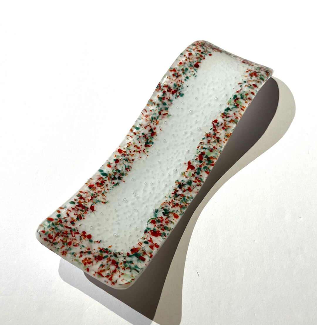 Holiday Spoon Rest, Green, Red and White Crushed and Fused Glass ...