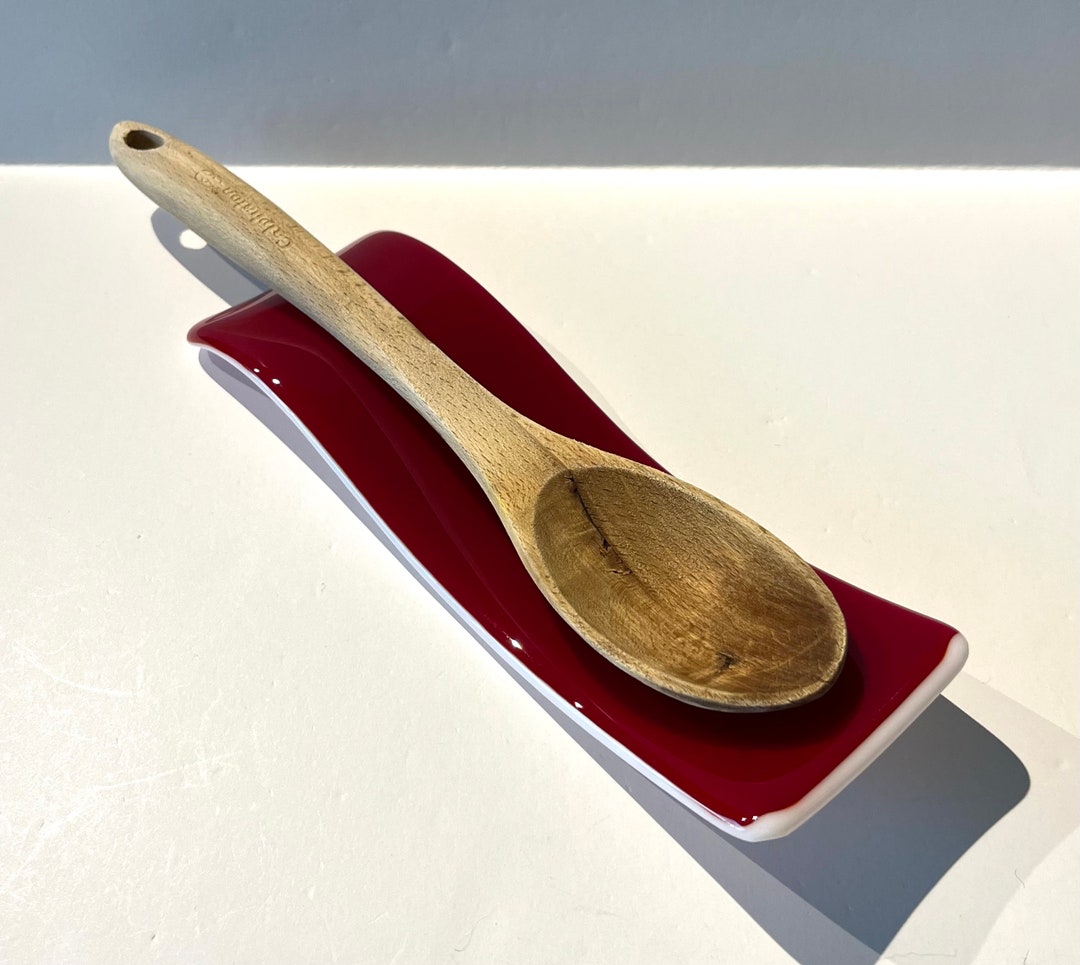Glass Spoon Rest, Translucent Red and Opaque White Fused Glass ...