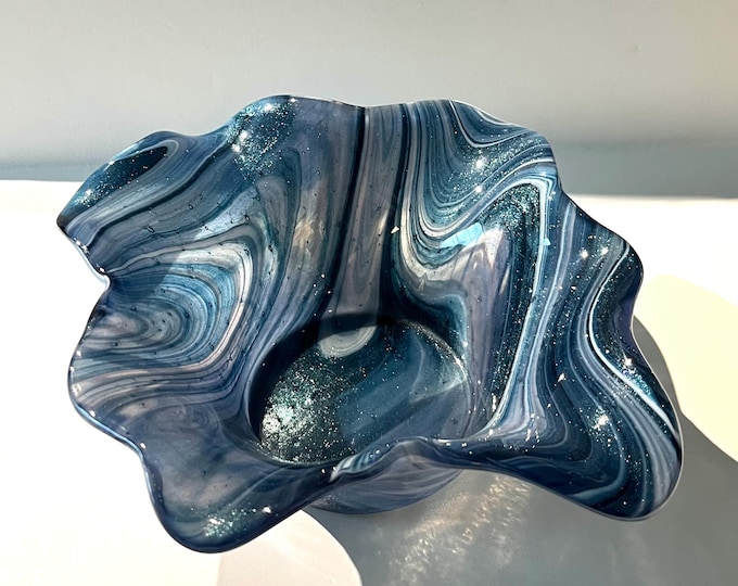 Fused Glass Bowl, Free Form Wavy Glass Bowl, Translucent, Sparkly ...