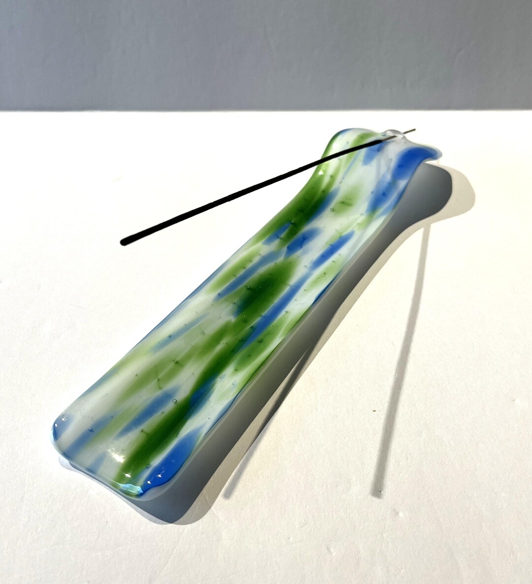 Glass Incense Holder, Blue, Green and White Streaked Fused Glass, Home ...