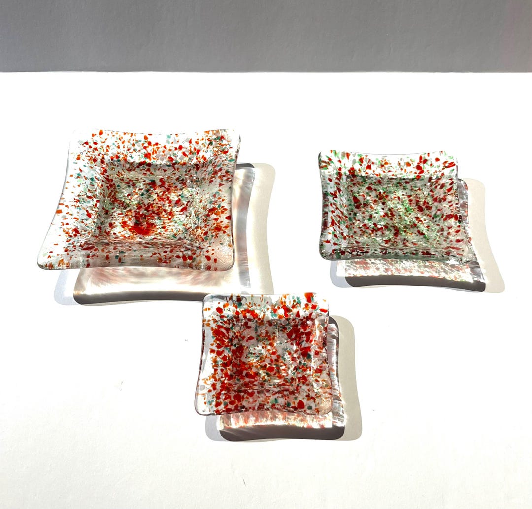 Shallow Square 3 Piece Glass Dish Set, Holiday Inspired Crushed and ...