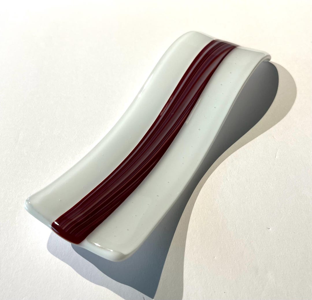 Holiday Spoon Rest, Red and White Fused Glass, Handmade Holiday Home ...