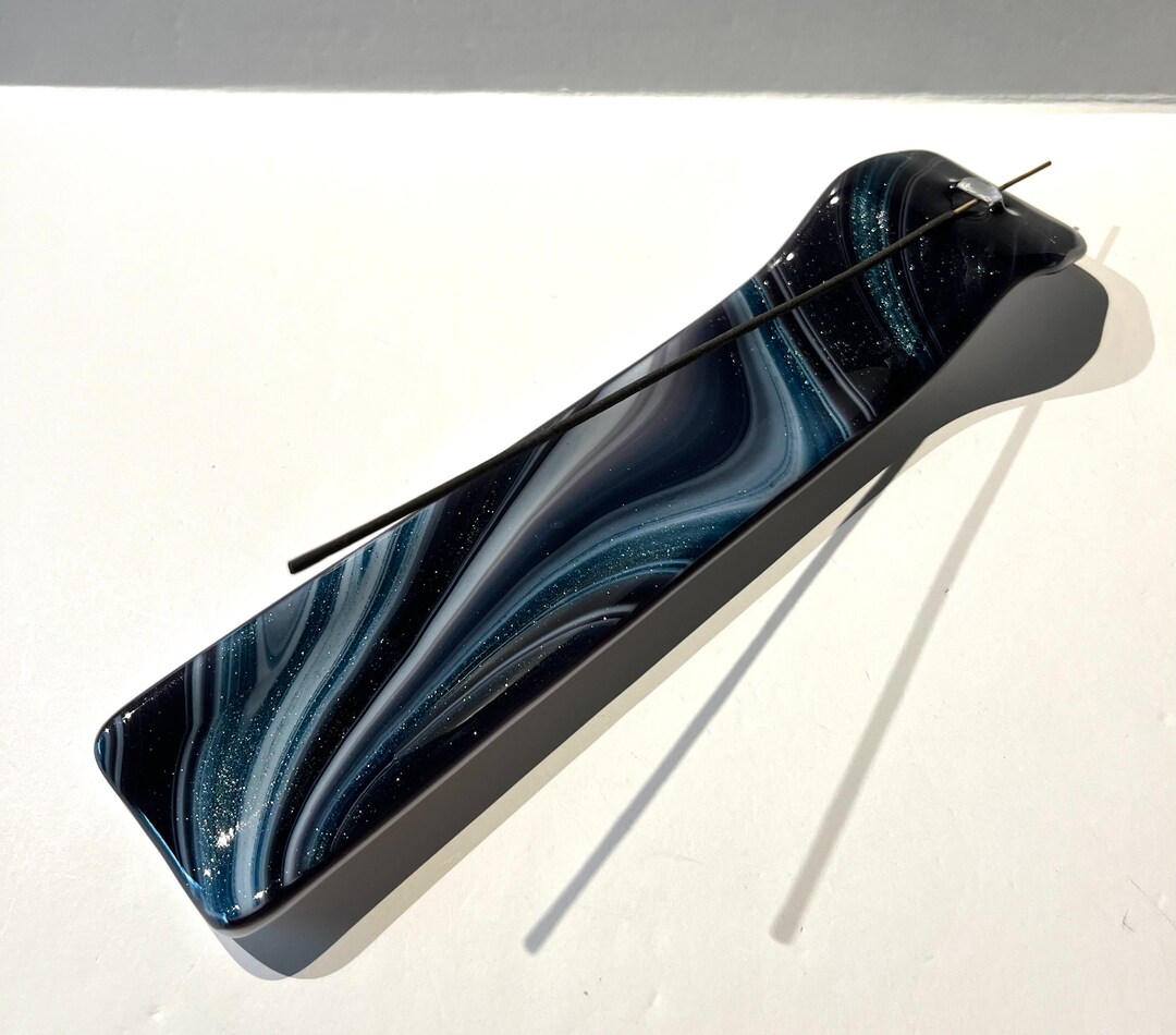 Glass Incense Holder, Sparkly Blue and White Swirled Fused Glass, Home ...