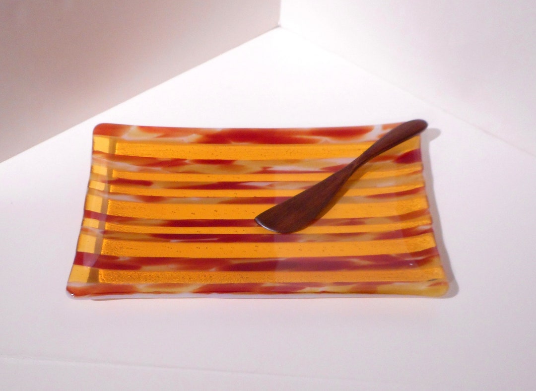 Glass Cheese Tray, Honey and Earth-tone Fused Glass, Handmade Home ...