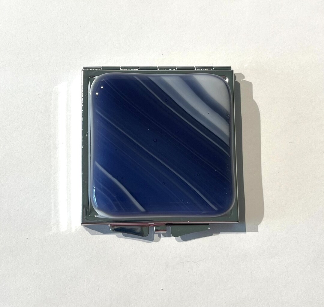 Double Mirror Compact Purple and White Streaked Fused Glass - Etsy