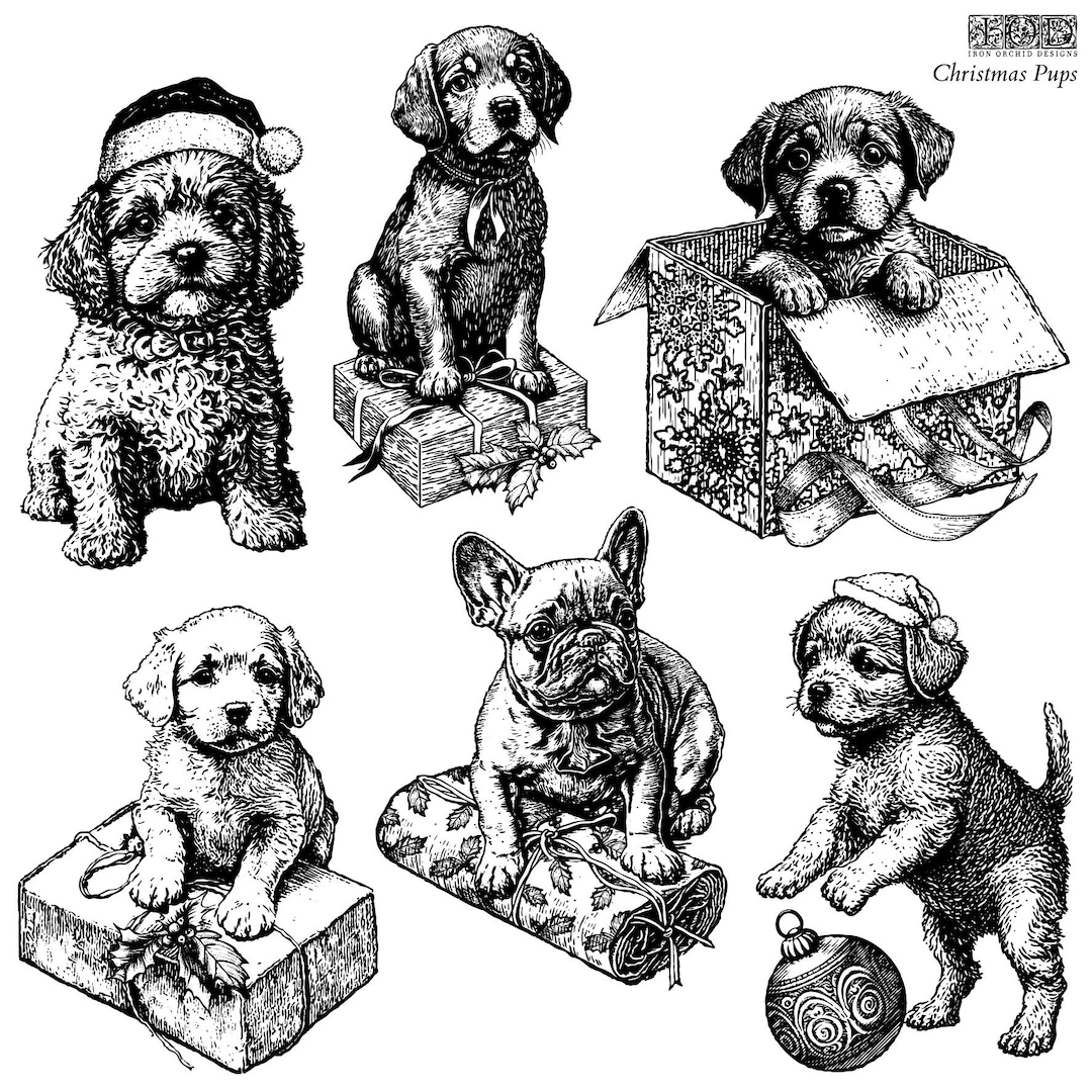 IOD Christmas Pups Stamp, Iron Orchid Design, Holiday Puppy Dog Stamp ...