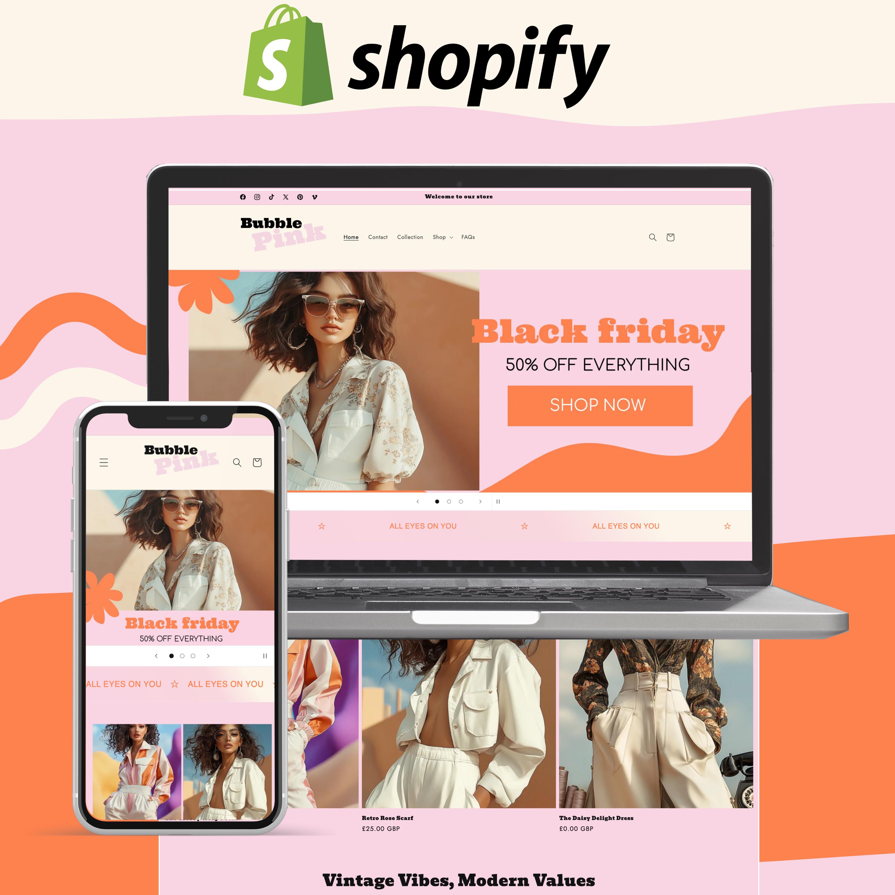 Shopify Template PINK Shopify Theme Colorful Boutique Shopify Template ...