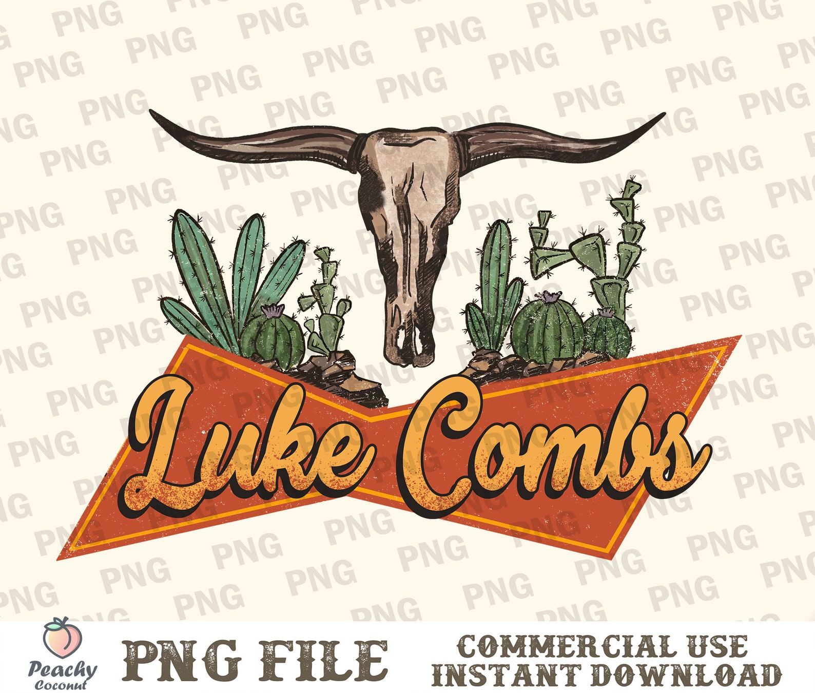 Luke Combs PNG, Western Bull Skull Png, Western Sublimation, Country ...