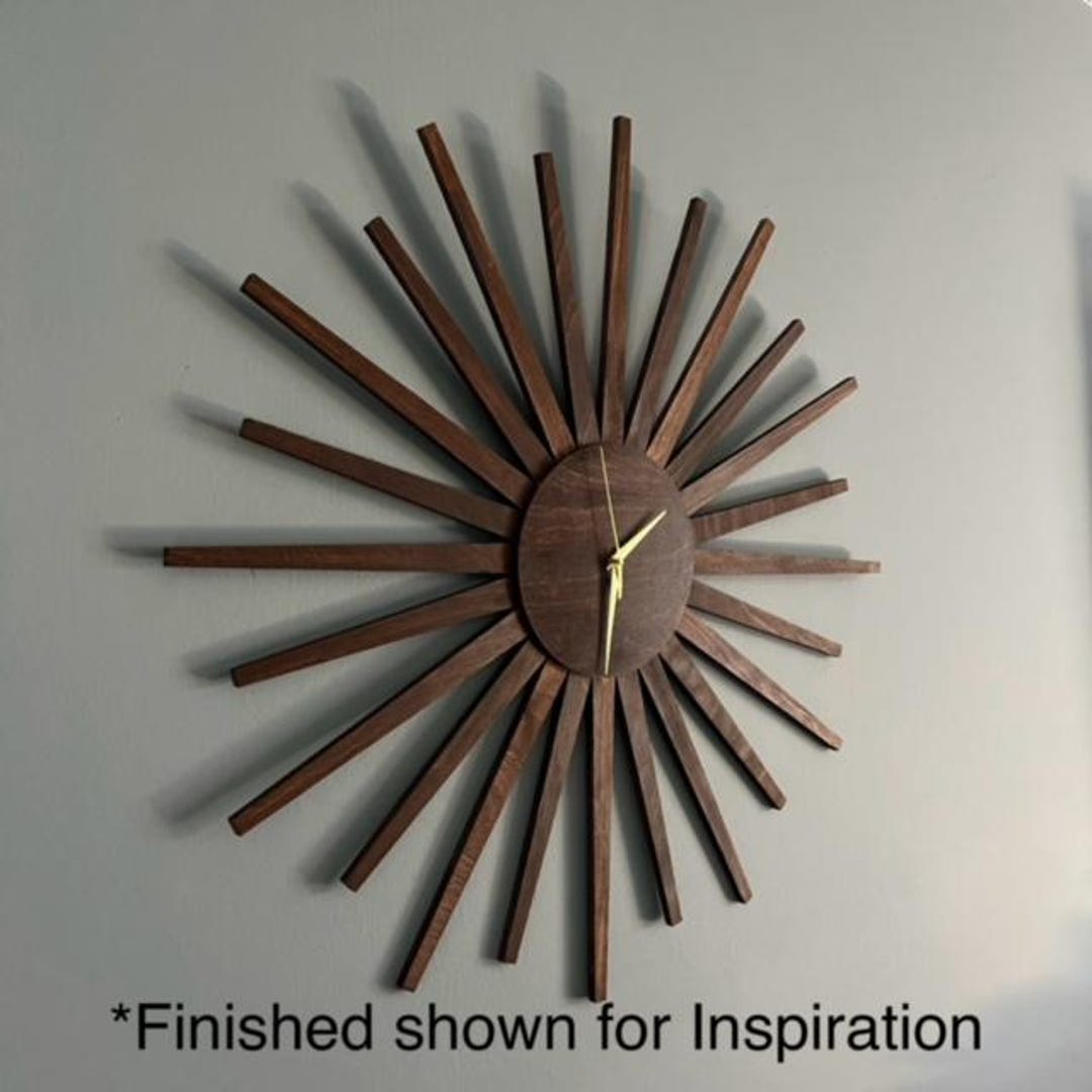 Large 30 Inch Unfinished DIY Starburst Solid Wood Clock Atomic Mid ...