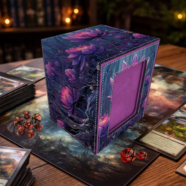 Deck Box for MTG Commander, With Window Display ，violet Lotuses in the ...