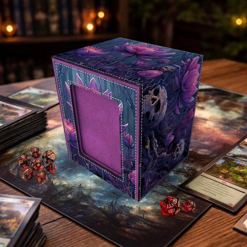 Deck Box for MTG Commander, With Window Display ，violet Lotuses in the ...